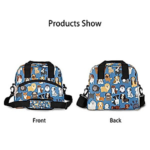 Insulated Lunch Bag Cute Animal Dogs Puppy Lunch Box for Women Girls Reusable Leakproof Meal Prep Lunch Bag Cooler Tote Bag with Removable Adjustable Shoulder Strap for Adult Travel Picnic Work School