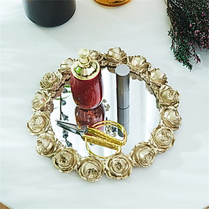 J56JIW2jjsim 1 Pcs Ins Style Retro Carved Resin Fruit Plate Mirror Tea Fruit Dessert Coffee Dessert Table Storage Tray with Rose Shape Side