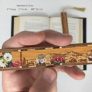 Desert Flowers Desert Scene Cactus Engraved with Added Color Wooden Bookmark - Also Available with Personalization - Made in The USA