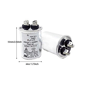 8 uf MFD 370 or 440 Volt Fan Motor Run Oval Capacitor Runs AC Motor and Fan (8UF)