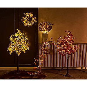 LITBLOOM Fall Tree with Lights 4FT 48 Warm White LEDs, Lighted Maple Tree Plug in for Autumn Thanksgiving Harvest Fall Decoration Indoor Outdoor