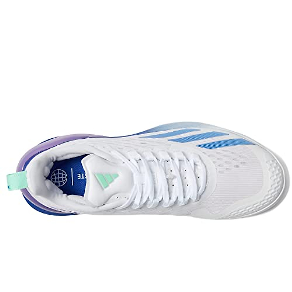 adidas Women's Adizero Cybersonic Sneaker, White/Blue Fusion/Pulse Mint, 7.5