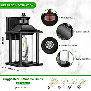 2-Pack Motion Sensor Outdoor Wall Lanterns, Waterproof Dusk to Dawn Outdoor Wall Sconces, Motion Activated Patio Wall Light Fixtures, Clear Glass Porch Lights Wall Mount for Entryway Doorway Garage
