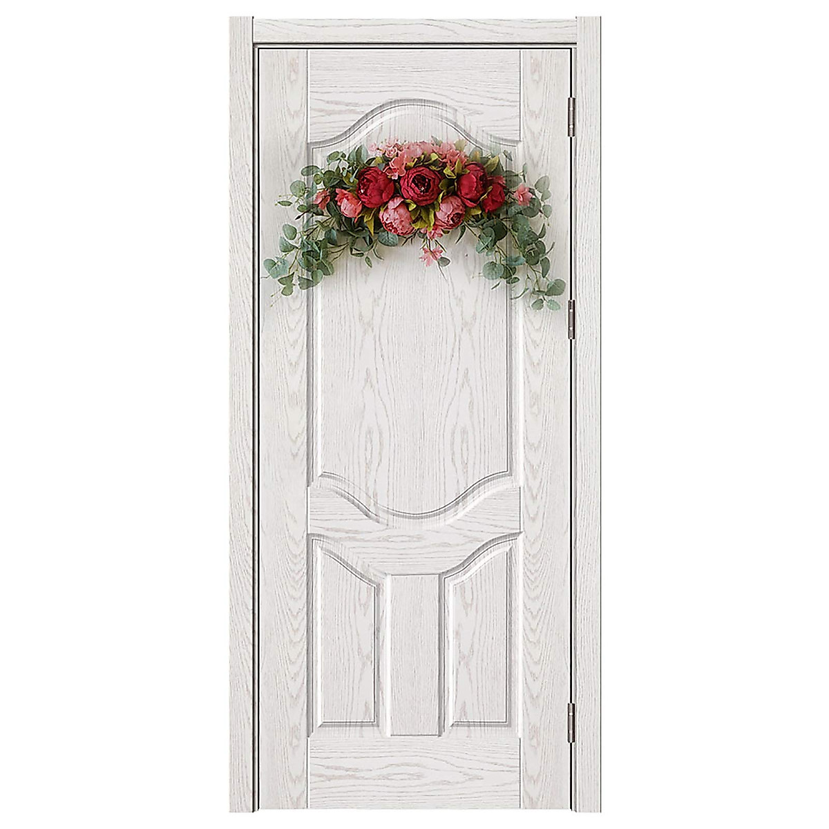 WUHNGD Artificial Flower Swag Wedding Arch Flowers 30 Inch Rose Peony Swag Arch Wreath Centerpiece for Lintel, Green Leaves Door Wreath Garden Home Wall Decoration, Pink Peonies