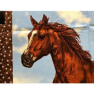 Horses & Horse Shoes Quilt Block or Pillow Cotton Fabric Panel (Great for Quilting, Sewing, Craft Projects, Blanket, Wall Hangings, and More) 35" X 44" Tall