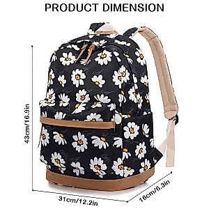 Xinveen Floral Laptop Backpack Rose School Bag Bookbags Lightweight Water Resistant Backpack for Womens Travel Black
