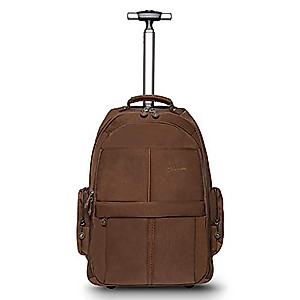 HollyHOME 19 inches Wheeled Rolling Backpack for Men and Women Business Laptop Travel Backpack Bag, Brown