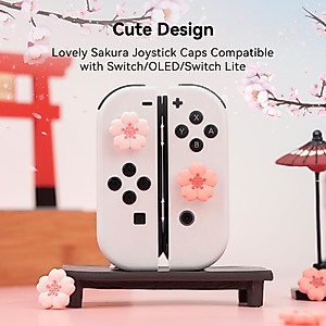 GeekShare 4PCS Silicone Joycon Thumb Grip Caps, Kawaii Cherry Blossom Joystick Cover Compatible with Switch/OLED/Switch Lite (Sakura)