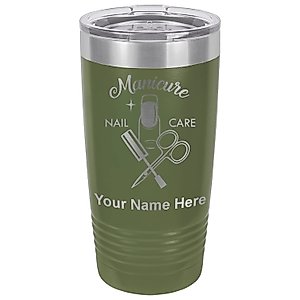 LaserGram 20oz Vacuum Insulated Tumbler Mug, Manicure, Personalized Engraving Included (Camo Green)