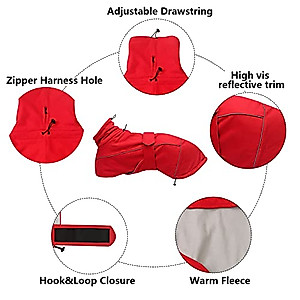 Greyhound Lurcher Winter Coat, Whippet Warm Coat with Fleece, Water Resistant Dog Jacket with Adjustable Bands and Zipper Harness Hole - Red - XSmall