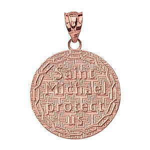 14k Saint Michael Protect Us Coin Charm Pendant in Rose Gold