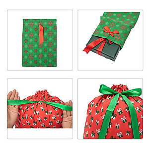 JAZGROM 6pcs Fabric Gift Wrap Bags Reusable Christmas Gift Bags With Drawstring For Party Favors Cloth Bags For Holiday Presents Décor Gifts Decorations