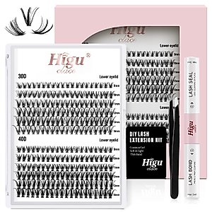DIY Eyelash Extension Kit, 240 Pcs Lash Clusters individual Cluster Lashes with Super Hold Mascara Brush Bond and Seal Eyelash Glue and Lash Applicator eyelash cluster extensions Set (30+40D Kit)