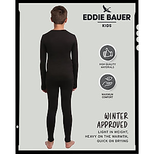 Eddie Bauer Thermal Underwear For Kids - 2 Piece Performance Base Layer Underwear Set For Boys and Girls (5-16), Size 10-12, Black