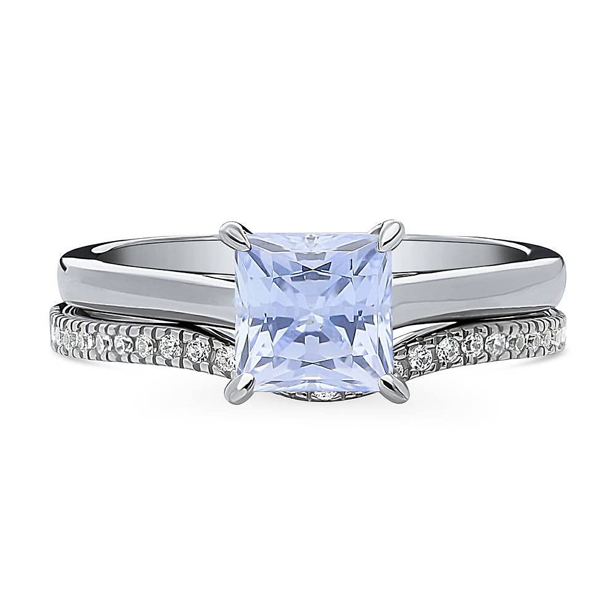 BERRICLE Sterling Silver Solitaire Wedding Engagement Rings 1.2 Carat Greyish Blue Princess Cut Cubic Zirconia CZ Ring Set for Women, Rhodium Plated Size 4