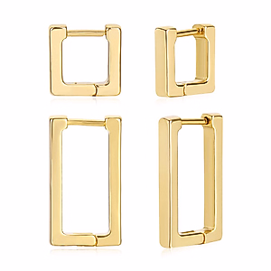 2 Pairs 14K Gold Plated Minimalist Hoop Earrings Small Dainty Geometric Square and Rectangle Huggies Hoops for Women Gift…