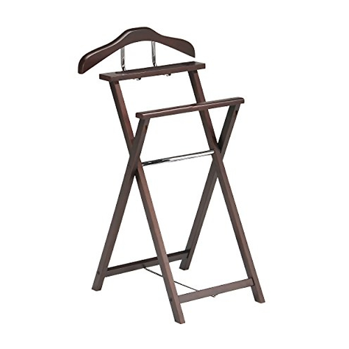 KB Designs - Suit & Tie Freestanding Folding Valet Stand Clothing Organizer Rack, Walnut/Chrome