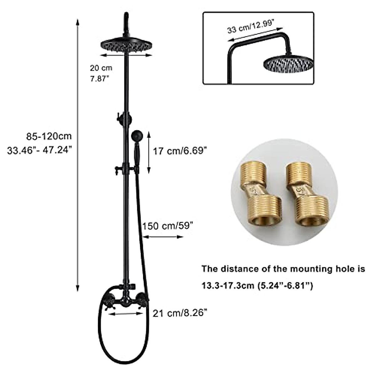 MOSSON Rain Shower System Oil Rubbed Bronze Outdoor Shower Faucet Set with 8 Inch Rainfall Shower Head Handheld Spray 2 Cross Handles Wall Mounted Bathroom Shower Fixtures Solid Brass