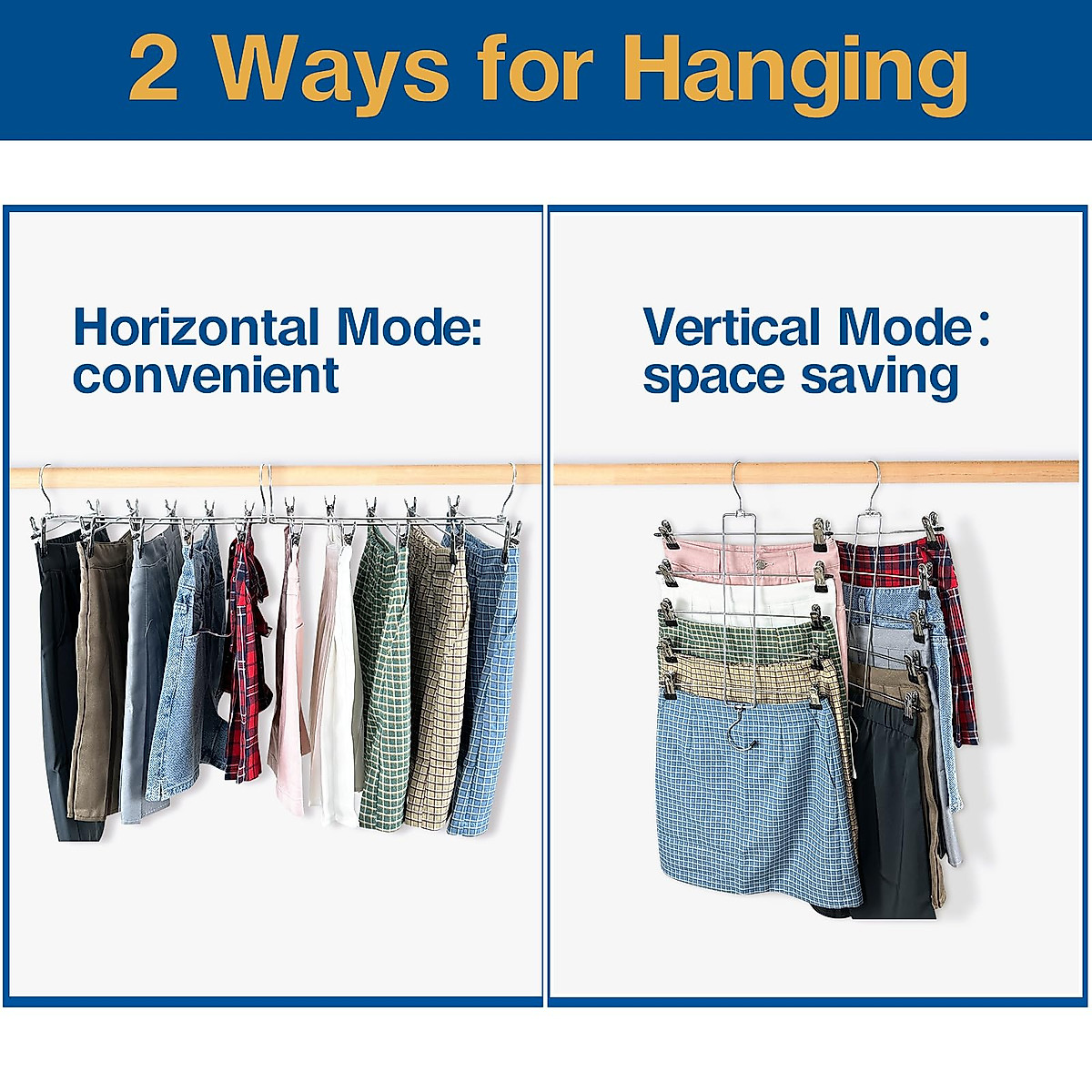 3 Piece Skirt Hangers,Pants Hangers Space Saving,Hanges with Clips 5 Tier,Closet Organizers and Storage Magic Hangers,Clothes Hangers Space Saver,Closet Organization for Skirt,Trousers,Jeans,Legging