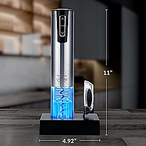 Zulay Electric Wine Opener With Charging Base and Foil Cutter - Stainless Steel Automatic Wine Bottle Opener - Rechargeable Electric Wine Bottle Opener - Wine Opener Electric Corkscrew Opener