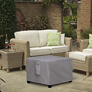 Easy-Going Square Patio Ottoman Cover, Waterproof Outdoor Ottoman Cover, Fade Resistant Patio Side Table Cover, Durable Outdoor Furniture Covers with Sealed Seam (28"x28"x17", Grey)