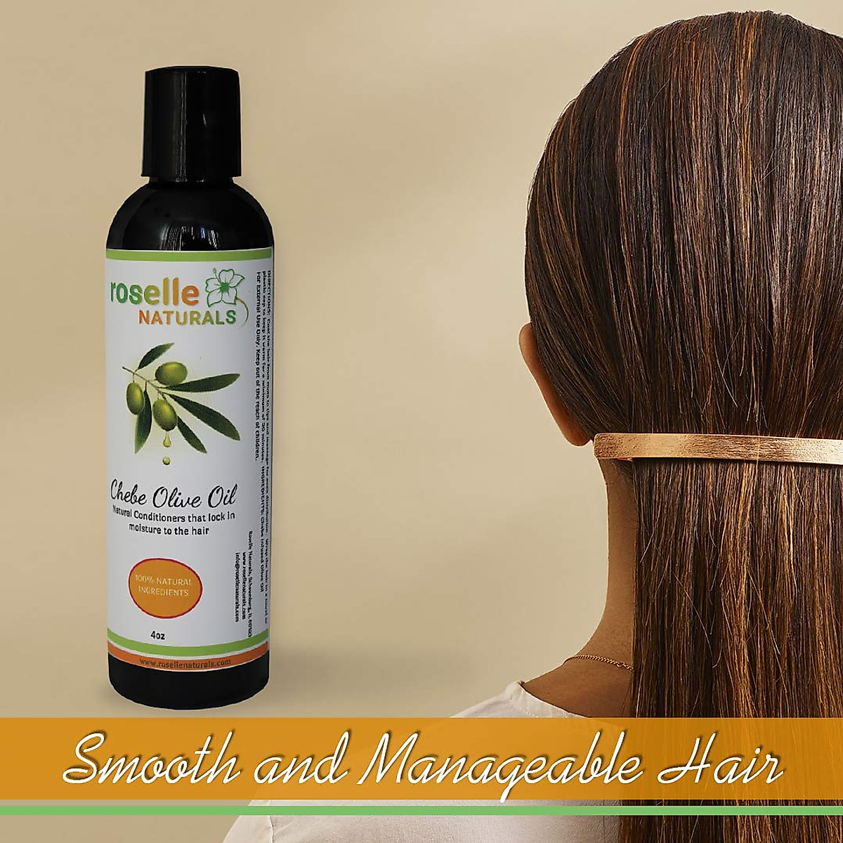 Roselle Naturals Chebe Oil for Hair Growth Made in USA - Chebe Olive Oil Chebe Powder Hair Oils for Hair Growth, Chebe Hair Oil, Chebe Hair Growth Oil, Chebe Leave In Conditioner for Strong Hair, 4 oz