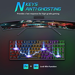 Mechanical Gaming Keyboard, 98 Keys RGB Backlit Full Size Keyboard with Blue Switch, Double Shot Injection Floating Keycaps, Full Anti-Ghost Wired Computer Keyboard for Windows PC Mac Xbox Gamer