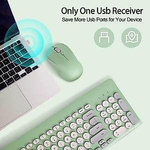 Arcwares Wireless Keyboard and Mouse Combo, Sweet Green Cute Keyboard, 2.4G USB Ergonomic Full-Sized Mute Keyboard for Computer, Laptop, PC Desktops, Mac