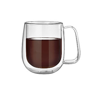 HKKAIS 8.5OZ Glass Coffee Mug, Double Walled Tea Cups, Clear Borosilicate Glass Mug for Latte, Cappuccino, Tea, Beverages, Ice Coffee, Double Wall Insulated Coffee Cup with Handle