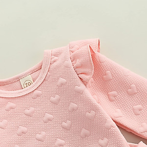 Newborn Baby Girl 2pcs Clothes Fall Winter Heart Sweatshirt Pullover Top and Bowknot Pants Valentine´s Day Outfits (Pink, 6-12 Months)