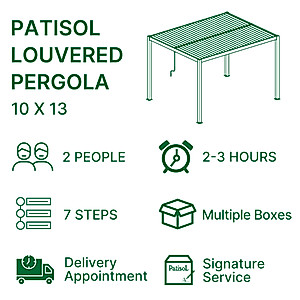 PATISOL Louvered Pergola 10'x13' Full Aluminum Patio Outdoor Pergola with Adjustable Roof Rainproof Sun Shade Easy Installation Pergola Hardtop Gazebo for Deck Garden Yard Beach (Dark Grey)