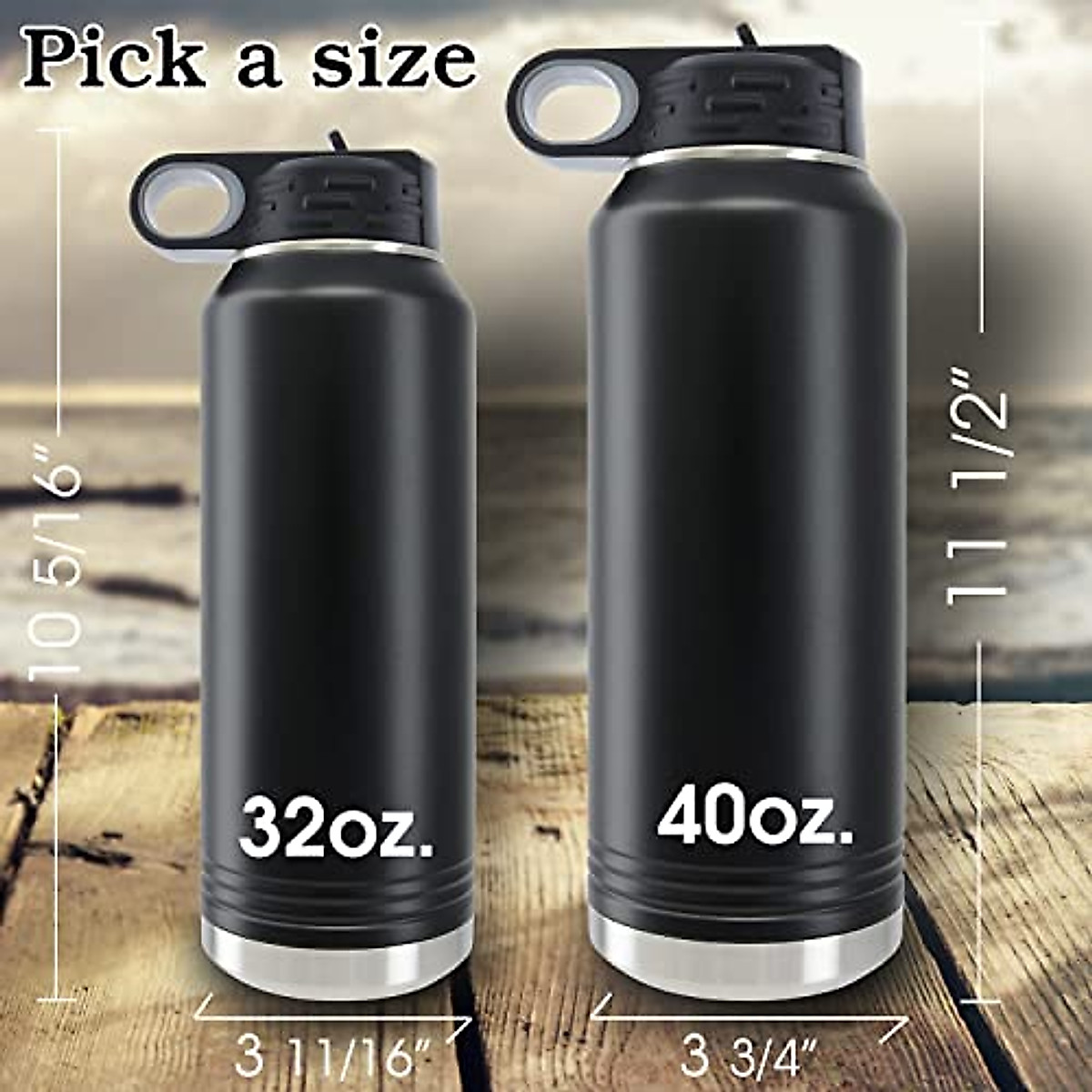 Personalized Water Bottle 40oz/32oz with Flip-top Lid and Straw, Customized Vacuum Insulated Water Flask, Stainless Steel Sports Double Wall Thermos, Name Engraved by iProductsUS (Black)