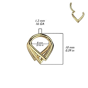 Pierced Owl 16GA G23 Implant Grade Titanium Triple Chevron Hoops Hinged Segment Ring (Black)