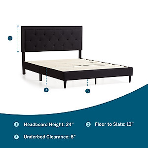 LUCID Upholstered Platform Bed Frame with Headboard– No Box Spring Needed – Queen Size – Pearl