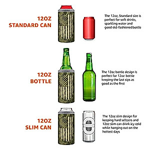 Macorner Can Cooler American Flag - Stainless Steel Insulated Slim Can Cooler for 12 oz & 16 oz Regular or Slim Cans & Bottles - Funny Birthday Christmas Gifts for Him Dad Grandpa Drinking Lovers