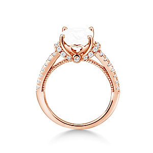 Gem Stone King 18K Rose Gold Plated Silver Swiss Blue Topaz and White Created Sapphire Ring For Women (4.00 Cttw, Gemstone Birthstone, Available In Size 5, 6, 7, 8, 9)