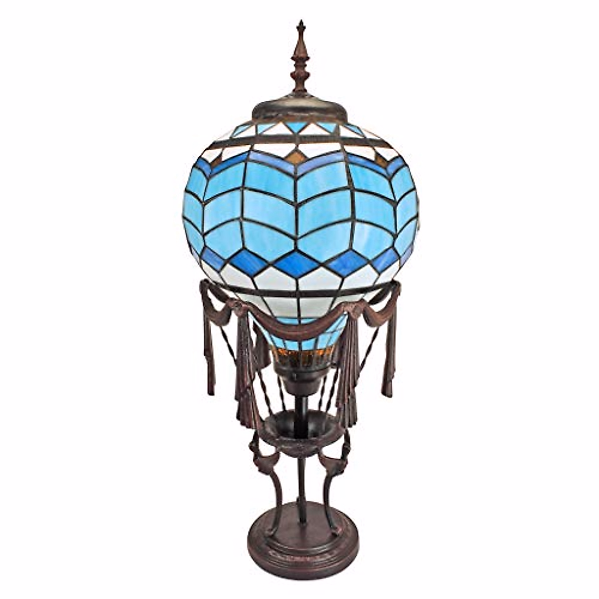 Design Toscano Le Flesselles Hot Air Balloon Illuminated Stained Glass Statue Table Lamp, full color 27 Inch