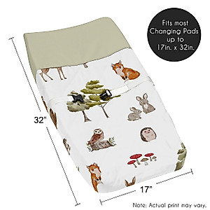 Sweet Jojo Designs Woodland Forest Animals Boy Girl Gender Neutral Unisex Baby Changing Pad Cover Infant Newborn Diaper Table Change Mat Sheet Animal Friends Brown Bear Fox Hedgehog Deer Watercolor