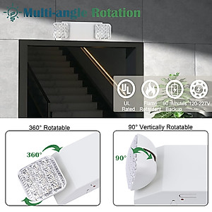 GRUENLICH LED Commercial Emergency Light with Dual Head and Backup Battery, US Standard, AC 120-277V, Hardwired Emergency Light Fixtures for Business Office Power Outages, 4-Pack