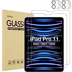 ProCase 2+2 Pack Screen Protector for iPad Pro 11 inch 4th 3rd 2nd 2022 2021 2020 with Camera Lens Protector, Tempered Glass Film for iPad Pro 11"