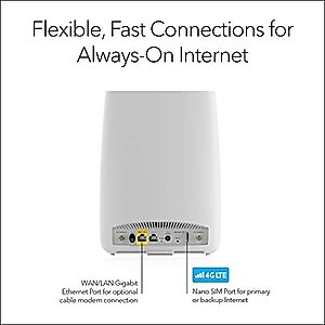 NETGEAR Orbi 4G LTE Mesh WiFi Router (LBR20) | For Home Internet or Hotspot | Certified with AT&T, T-Mobile & Verizon | Coverage up to 2,000 sq. ft., 25 devices | AC2200 WiFi (up to 2.2Gbps)