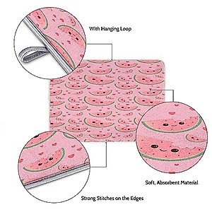 Cute Watermelon Pink Dish Drying Mat for Kitchen Counter, Absorbent Reversible Microfiber Dishes Pad Reusable Washable Dish Drainer Rack Mats, 18 Inch x 24 Inch