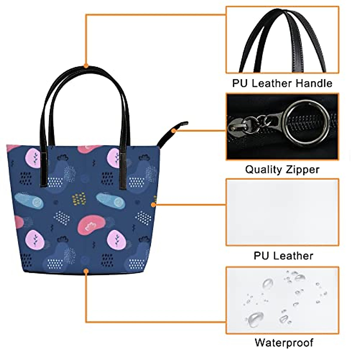 Fashionable women's handbag tote bag, Spotted and Textured Figuresprinted shoulder bag is light and durable