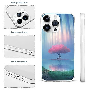 Niapessel Compatible with iPhone 15 Pro Max Case Pink Cherry Tree in Forest Print Shockproof Protective Phone Cases Slim Thin Cover TPU for Women Men Boys Girls