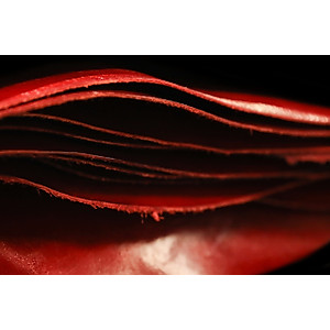 Full Grain Vegetable Tanned Tooling Leather Square 1.2-1.6mm (3-4oz) Thick Pre-Cut Cowhide Leather Sheet for Leather Crafting (6 x 12 in, Red)