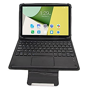 FECAMOS 10.1 Inch Tablet, FHD Tablet 2 in 1 100-240V 5G WiFi 8GB RAM 256GB ROM Dual Camera 5.0 Black with Keyboard for Watching (US Plug)