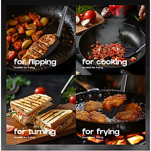 BakeRoyal Silicone Spatula Set - Turner Spatulas Silicone Heat Resistant 600°F - Slotted & Solid Silicone Spatulas for Cooking Fish, Eggs, Pancakes Flipper – Silicone Cooking Utensils Set – Black