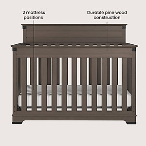 Child Craft Redmond 4-in-1 Convertible Crib, Baby Crib Converts to Day Bed, Toddler Bed and Full Size Bed, 3 Adjustable Mattress Positions, Non-Toxic, Baby Safe Finish (Dapper Gray)
