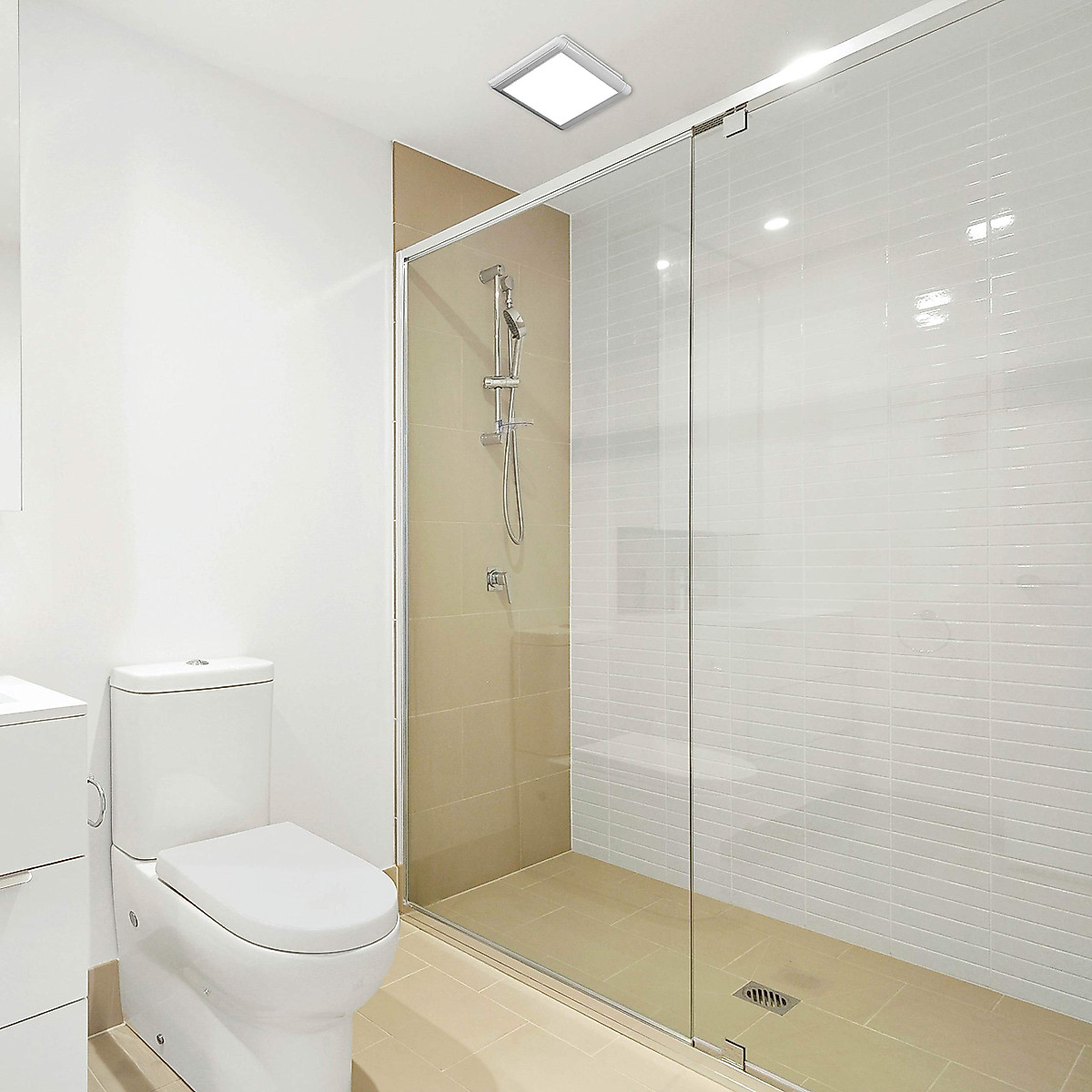 Homewerks 7145-80V-HS Dual Speed Bathroom Exhaust Fan with Integrated Dimmable LED and Automating Humidity Sensor, 1.0-1.5 Sones 80-110 CFM, Smart Moisture White