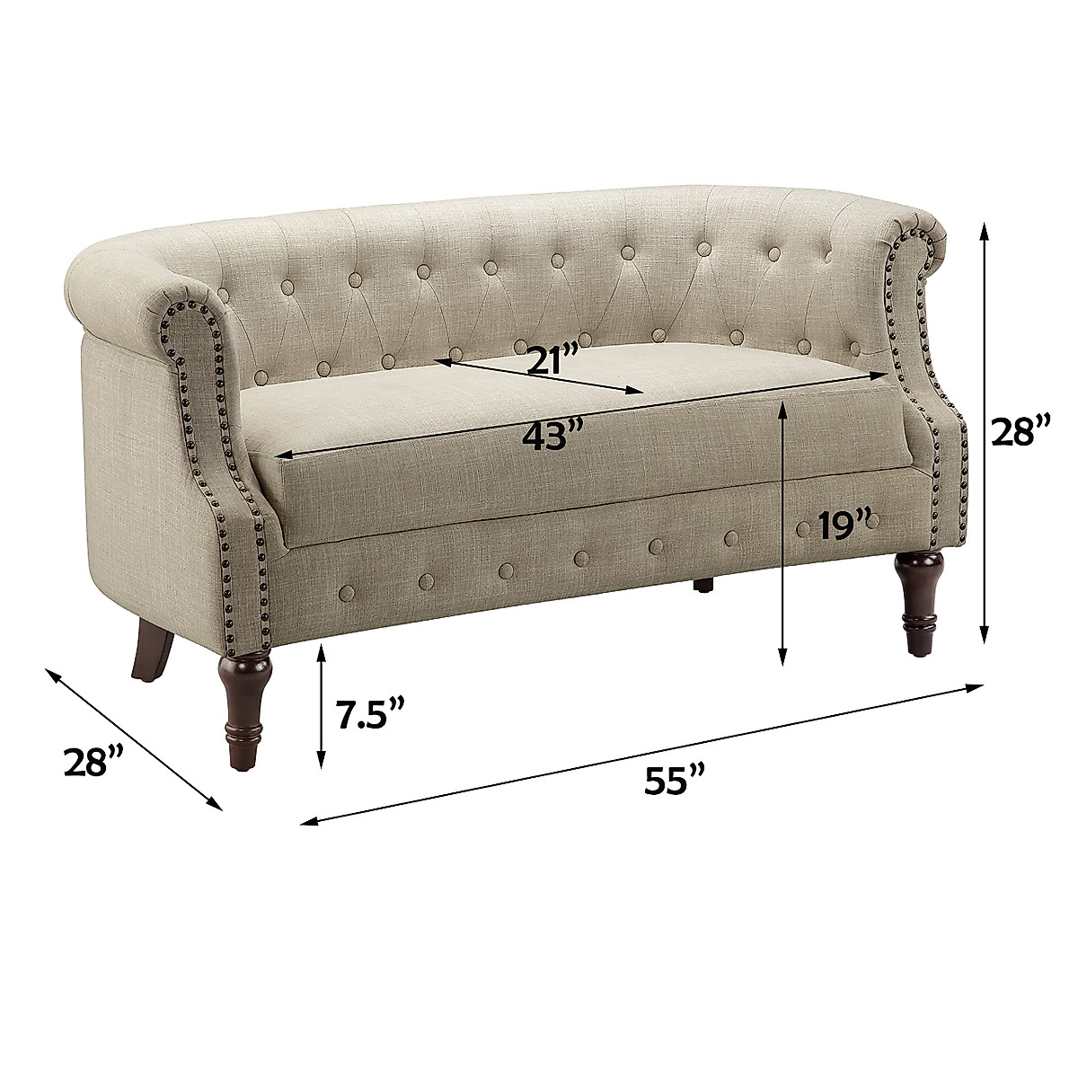 Rosevera C18-1 (1-B) Garner Chesterfield Settee Loveseat, Beige